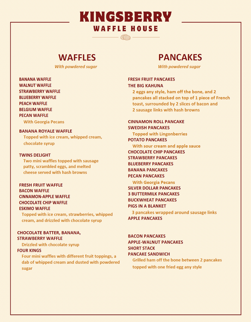 Menu – Kingsberry Waffle House
